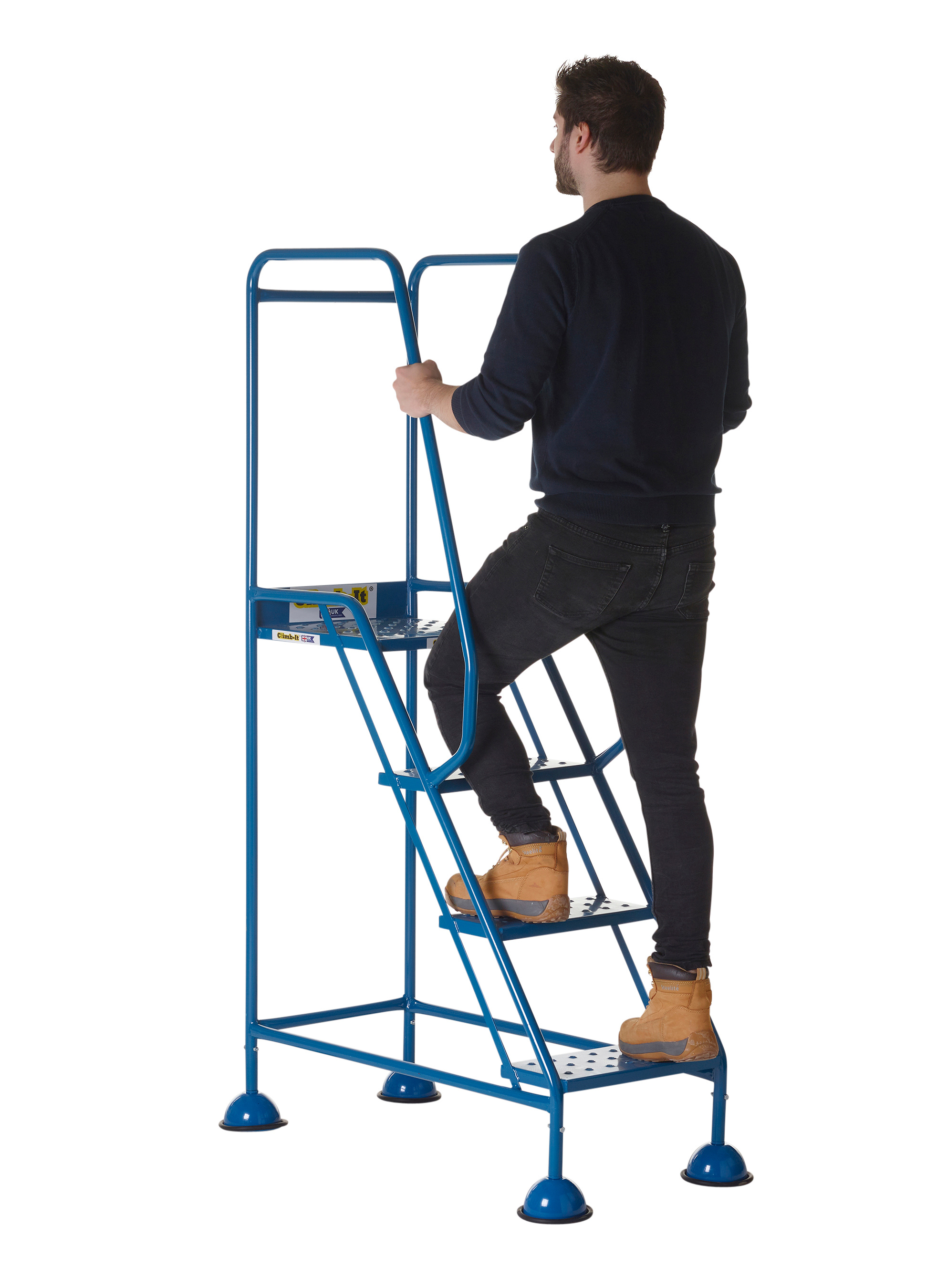 Domed feet safety steps - blue punched metal 4 tread | BITO